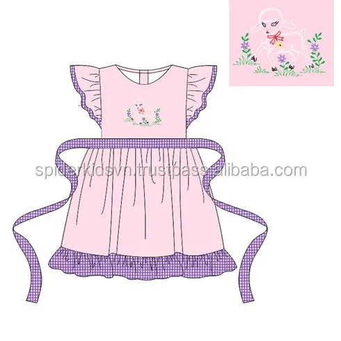 Cute Light Pink Embroidered Lamb Easter Ruffle Dress for Baby Girls Age ...