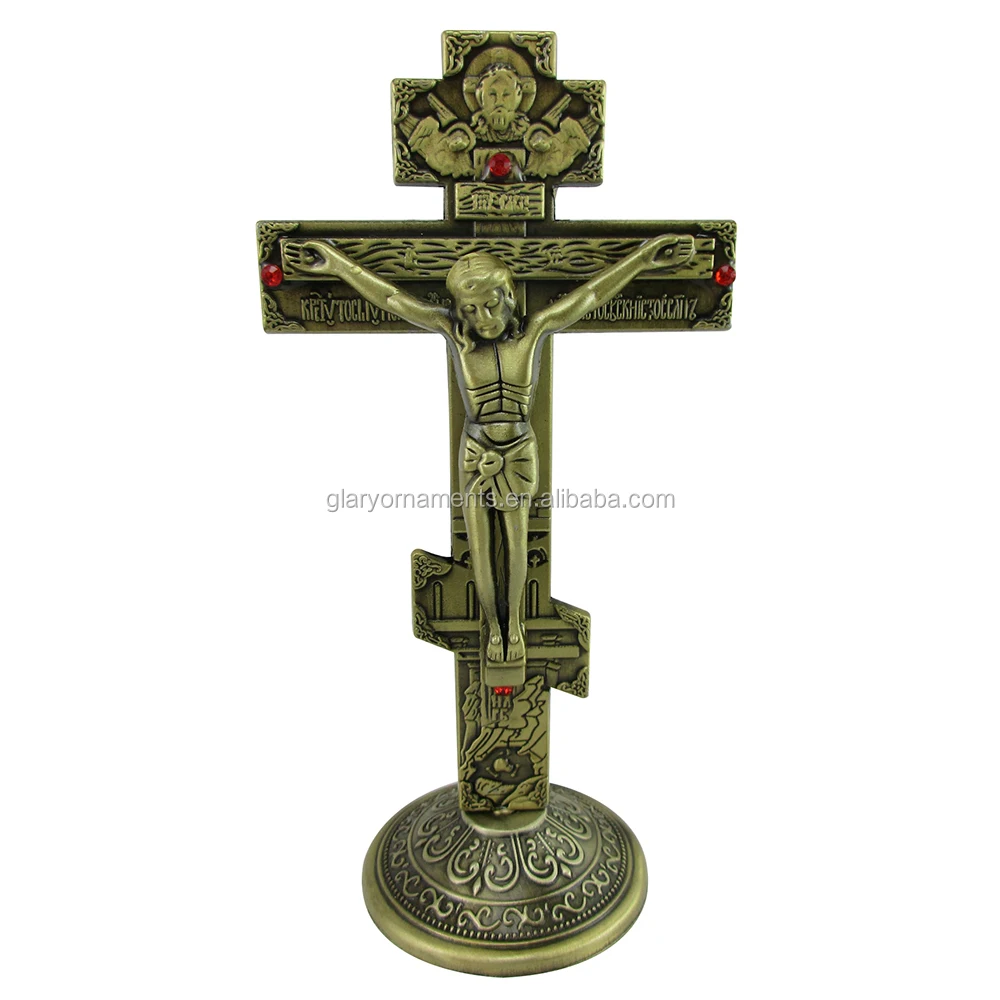 Bronze Byzantine Orthodox Christian Standing Crucifix