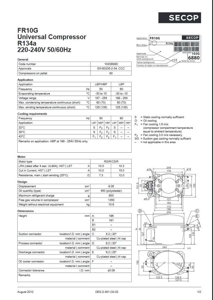 230V Danfoss FR10G Compressor - Reliable Refrigeration
