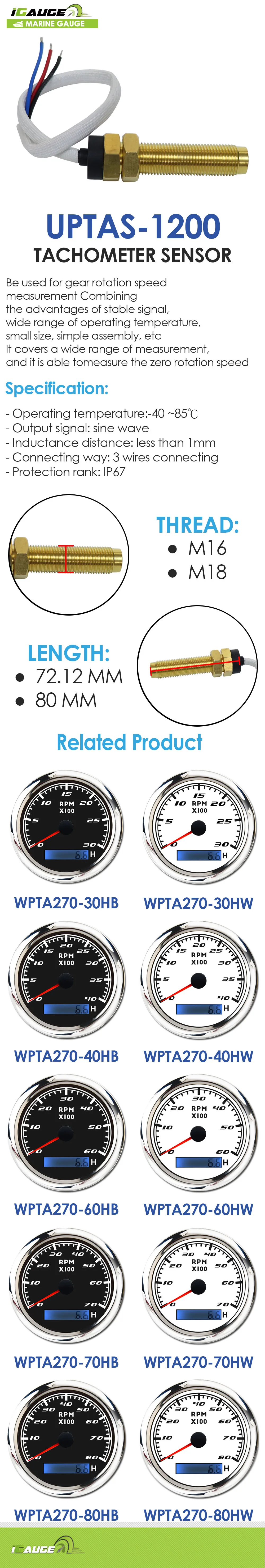 Universal Diesel Engine Tachometer Sensor M16 M18 Tacho Gauge Car Truck ...