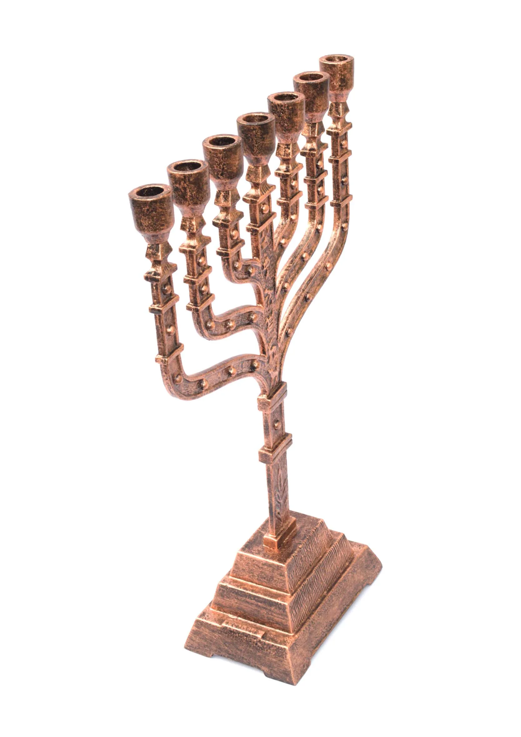 Menorah Hanukkah 7 Branches - Jerusalem Design Copper Antique