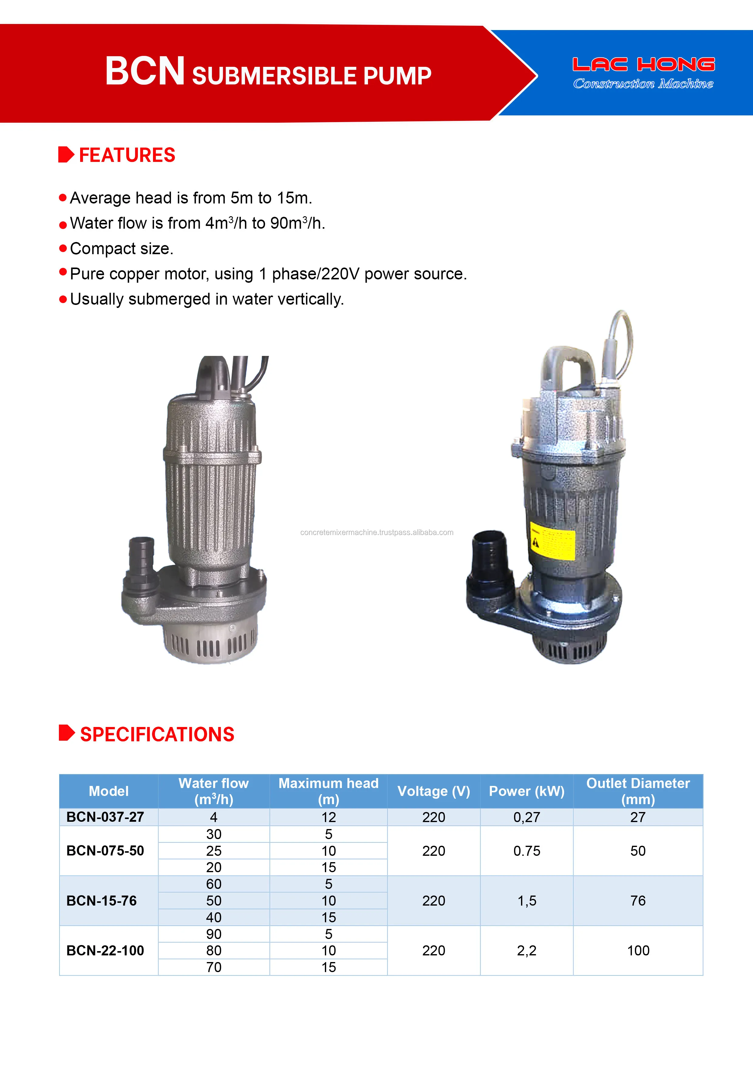 Submersible Pump Good Quality Single-phase 220v Origin From Vietnam ...