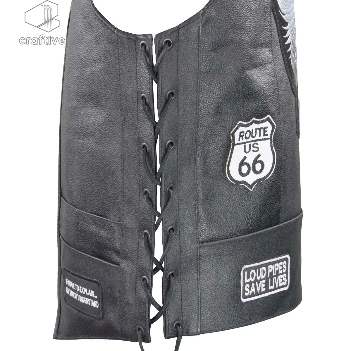 Embellished Custom Motorcycle Vest - Leather with Side Lace Up