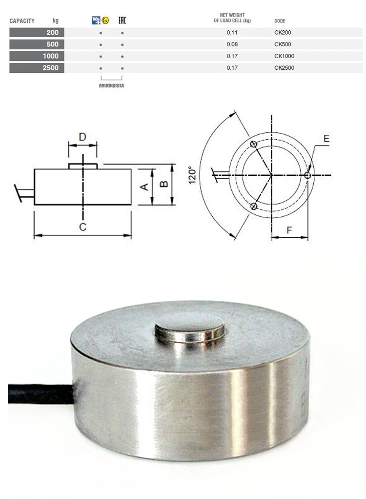 0.03% Combined Error 2500 Kg Load Capacity Compression Load Cells - Buy ...