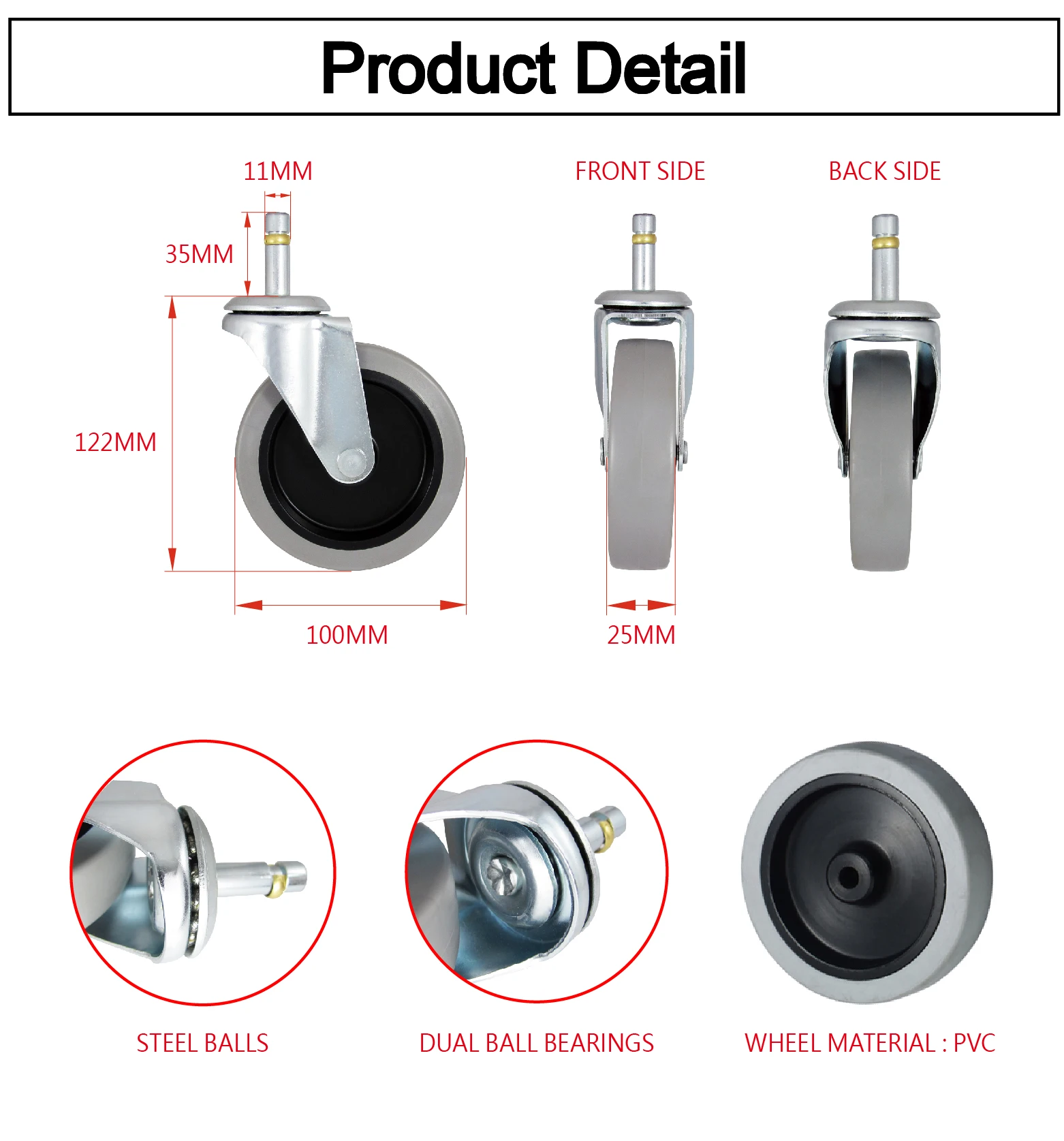 CCE Caster 4 Inch Medium Duty PVC Caster For Logistic Cage Wheels ...