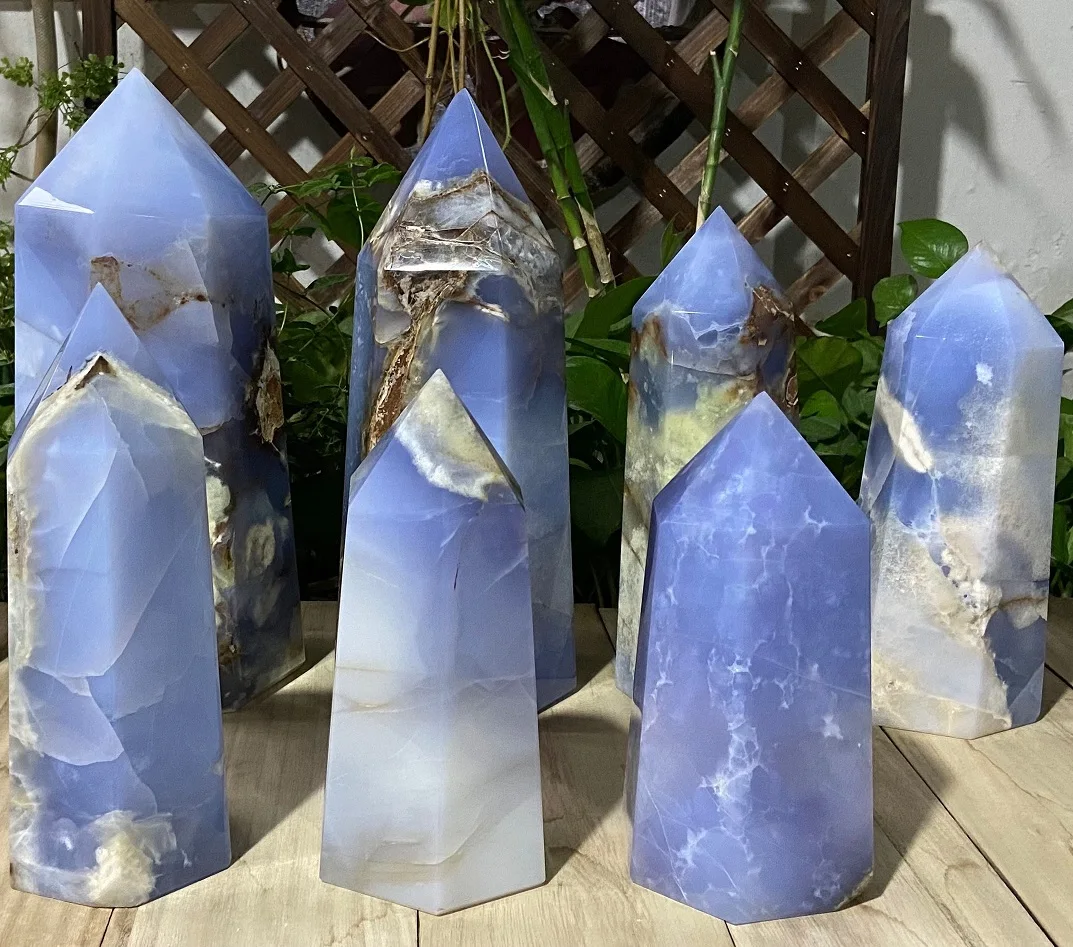 Wholesale 200-300mm Blue Chalcedony Towers Natural Crystal Gemstone Blue Jade Jasper Blue Stone ...