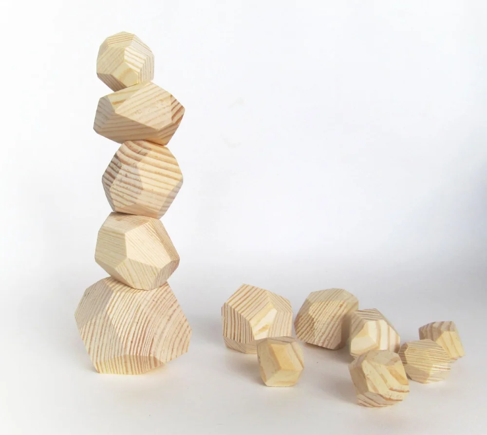 Iwood Series Wooden Stone Balancer Toy Balancing Rock Wooden Blocks Toy ...