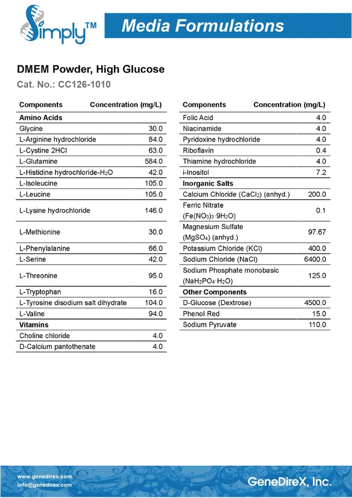Dmem Powder,High Glucose (cell Culture Media) - Buy High Glucose Cell ...
