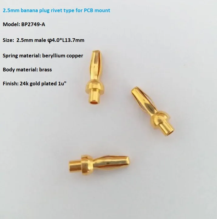 Custom Brass Gold Plated 2mm Banana Pin Plug Connector