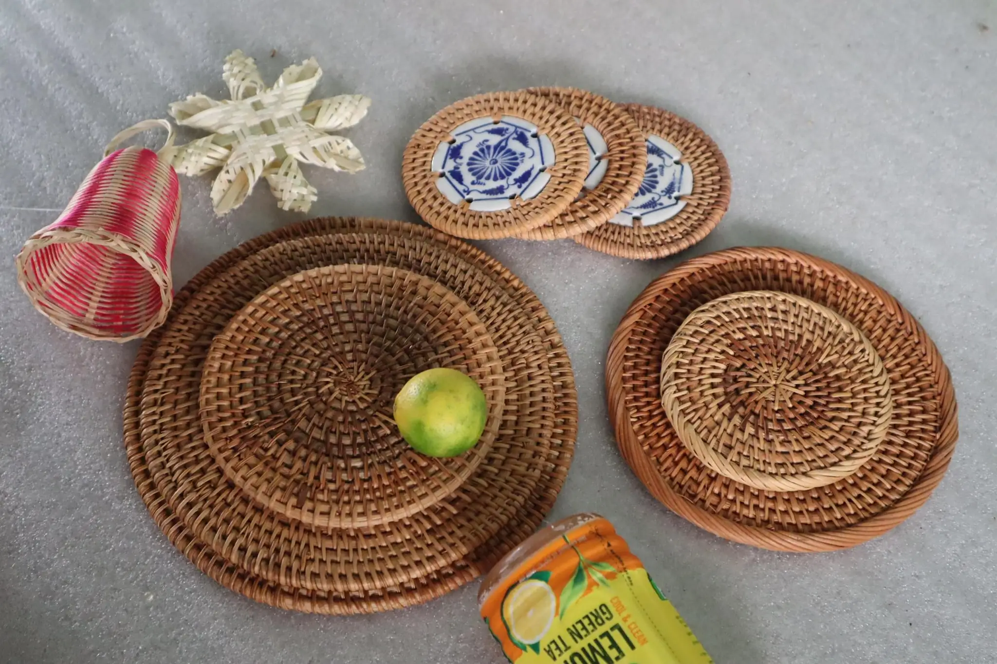 Natural Rattan Round Drink Coaster Set For Kitchen Hand Woven - Buy ...