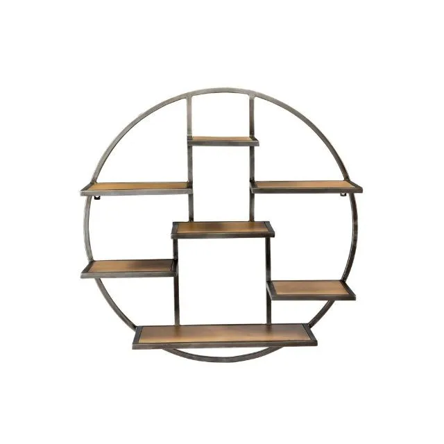Household Round Wrought Iron Wall Rack Wood Hanger Creative Home Multi ...