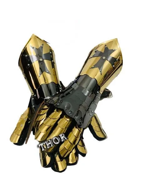 Medieval Knight Crusader Steel Gauntlet Gloves Armor Pair W Brass ...