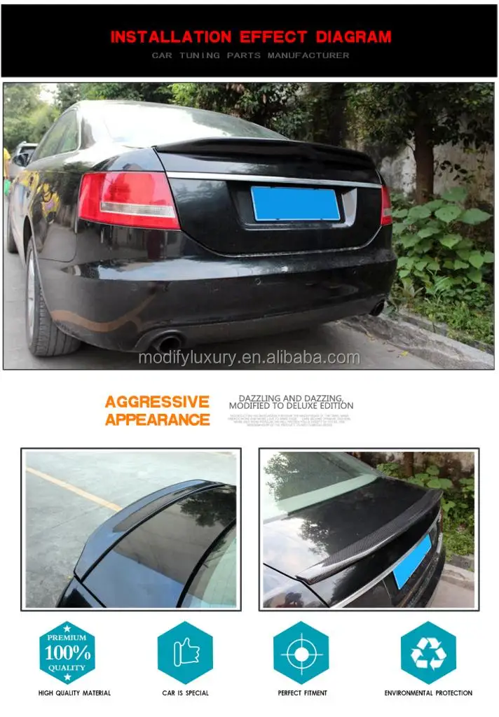 Carbon Fiber Rear Ducktail Wing Spoiler For Audi A6 C6 4-door 2005-2011 ...