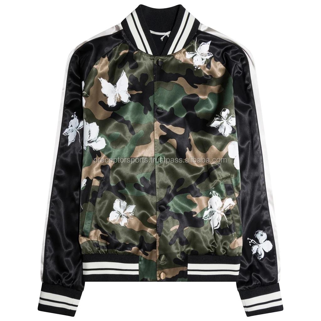 Custom Flower Embroidered Satin Varsity Jacket Custom Letterman ...