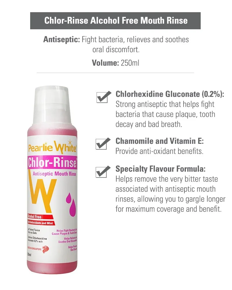 Pearlie White Chlor-rinse Antiseptic Mouth Rinse 250ml - Buy Dental ...