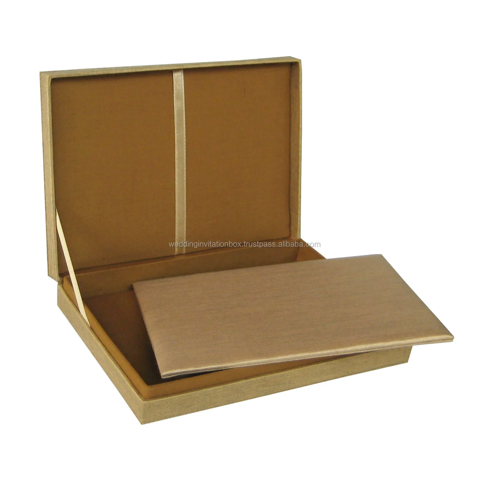 Gold Hinged Lid Rectangle Silk Invitation Box| Alibaba.com