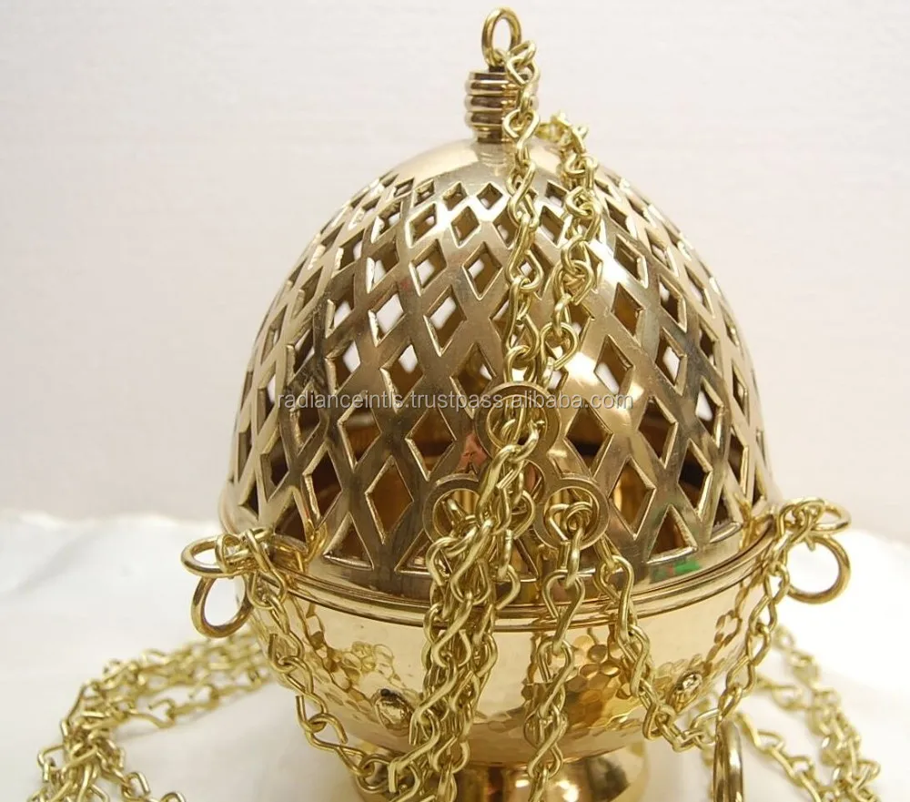 Brass Triple Chain Cathedral Censer - Thurible for Aromatics