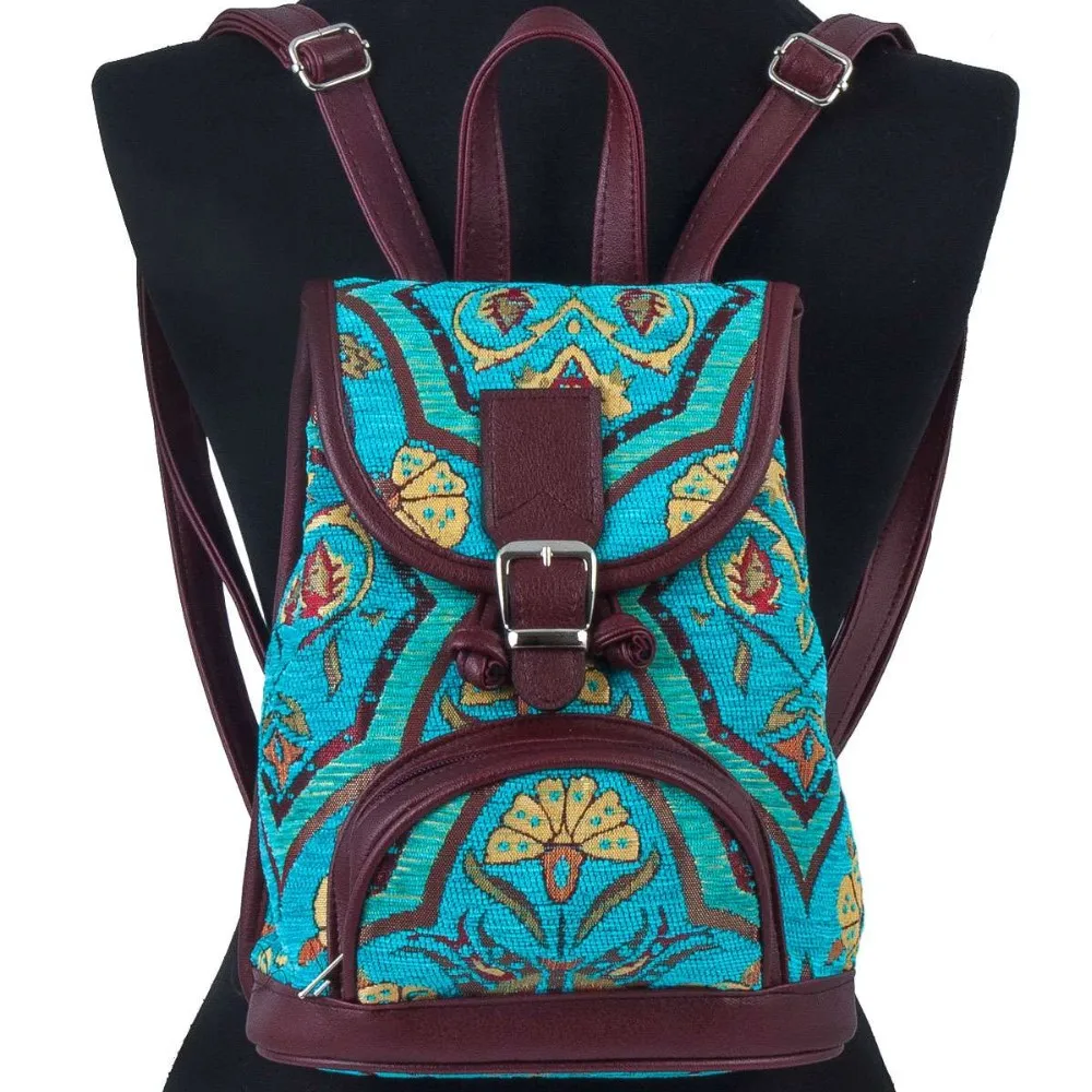 Turkish Authentic Kilim Backpack With Turquoise Chenille Fabric And ...