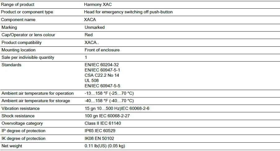 Schneider Harmony Emergency Stop Pushbutton XACA Series