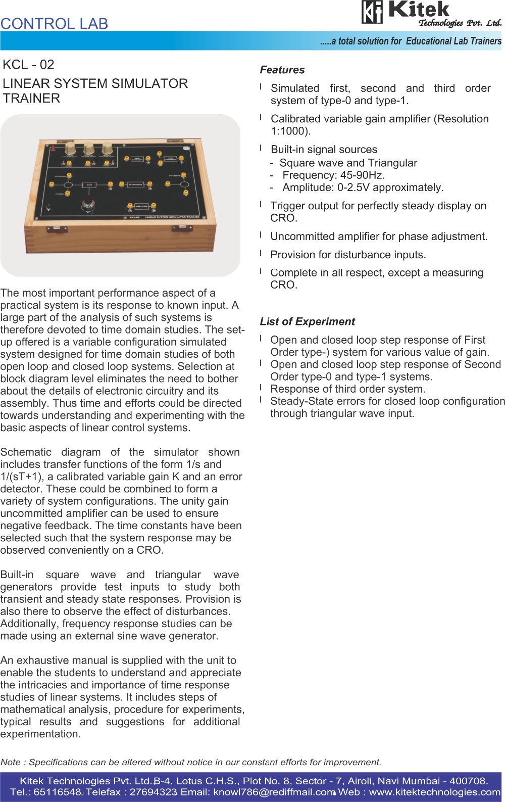 P,Pi,Pid Controller Trainer / Instrumentation & Control Lab Trainer Kit ...
