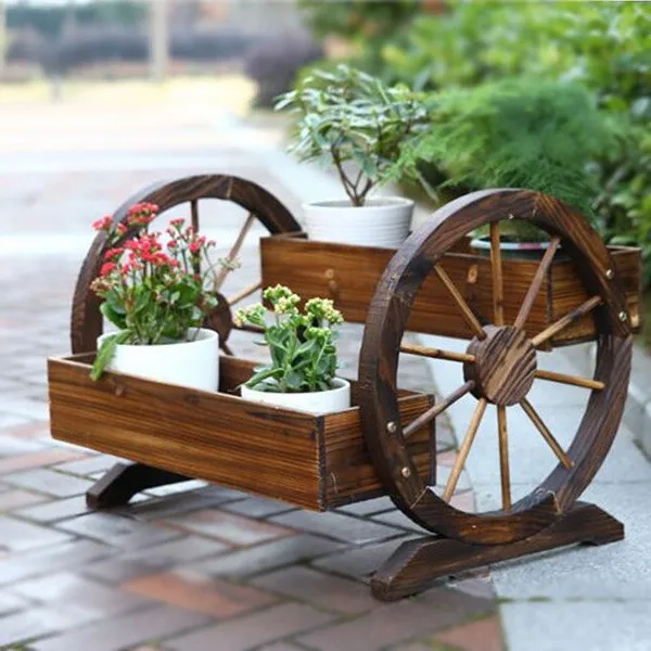 Jardiniere Sur Roue - Solid Wood Wheel Flower Pot Display Racks
