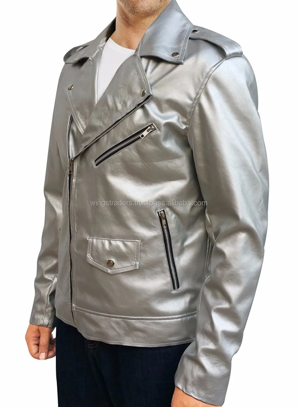 New Fashion Silver Shinny Leather Biker Jacket - Buy New Arrival Winter ...
