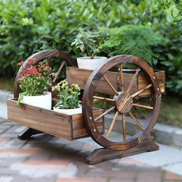 Solid Wood Wheel Flower Pot Display Racks Garden Planters - Buy Flower ...