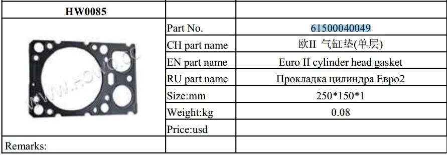 Weichai Power Wd615 Engine Cylinder Head Gasket Cylinder 61500040049 ...