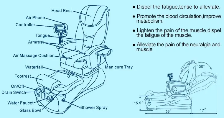 Luxury Design Spa Pedicure Chair HS Code with Foot Basin