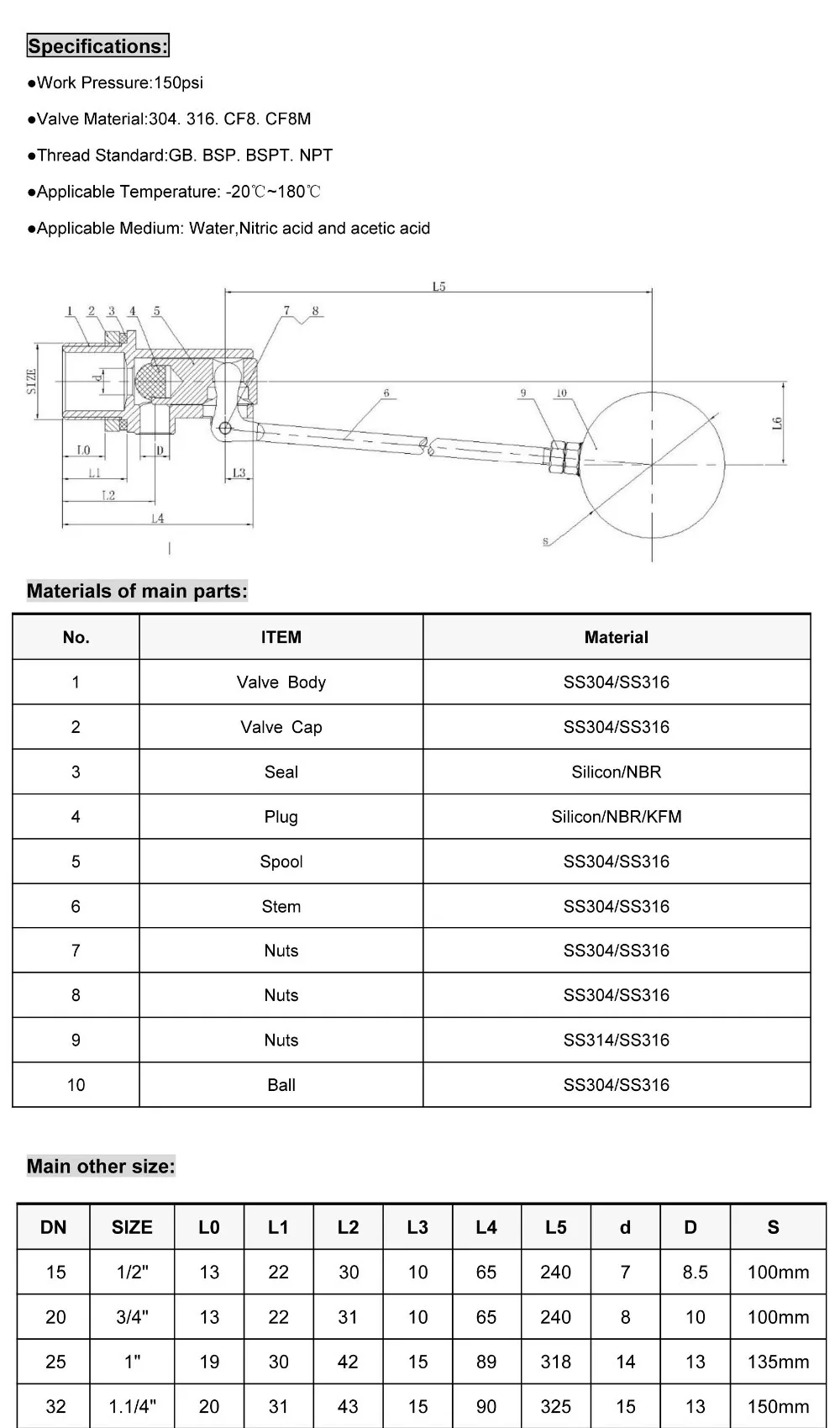 Fire Hydrant Tank 2 Inch Stainless Steel Flange Float Valve