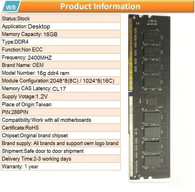 16GB DDR4 2400mhz Memory - Reliable Performance for Desktops