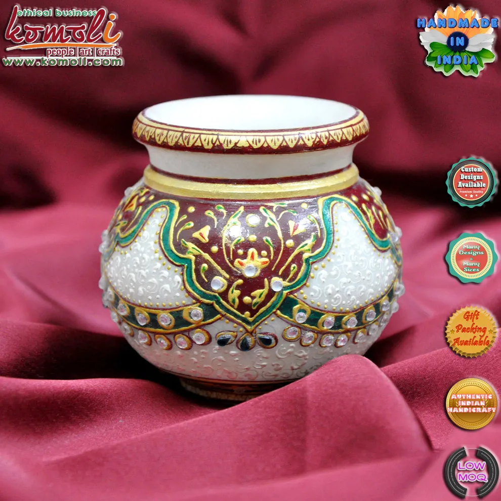 Hand Painted Decorative Marble Lota Pooja Kalash for Weddings