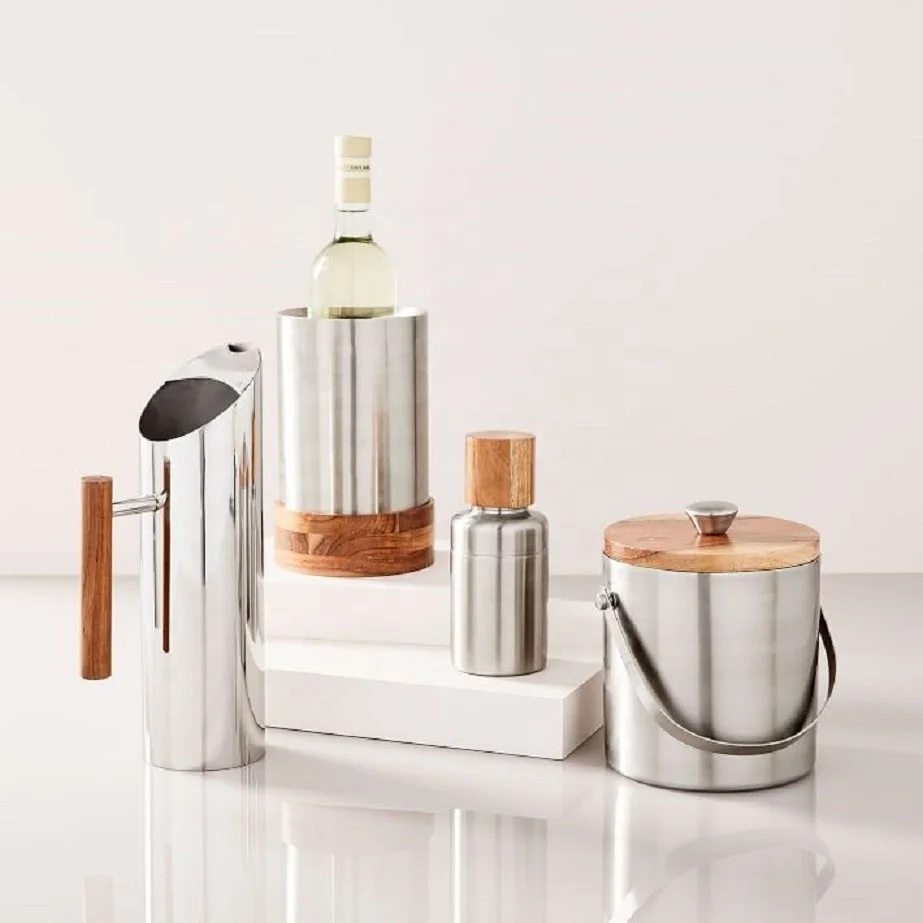 Stainless Steel & Wood Barware Set (set Of 4) - Buy Cocktail Shaker Set ...