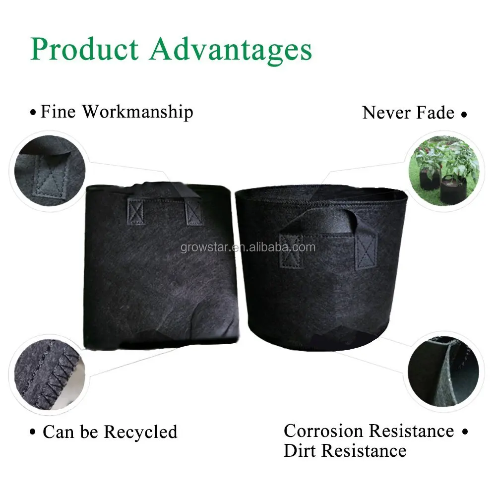 White Round Fabric Pots Root Container Grow Bag Plant Pouch Aeration ...