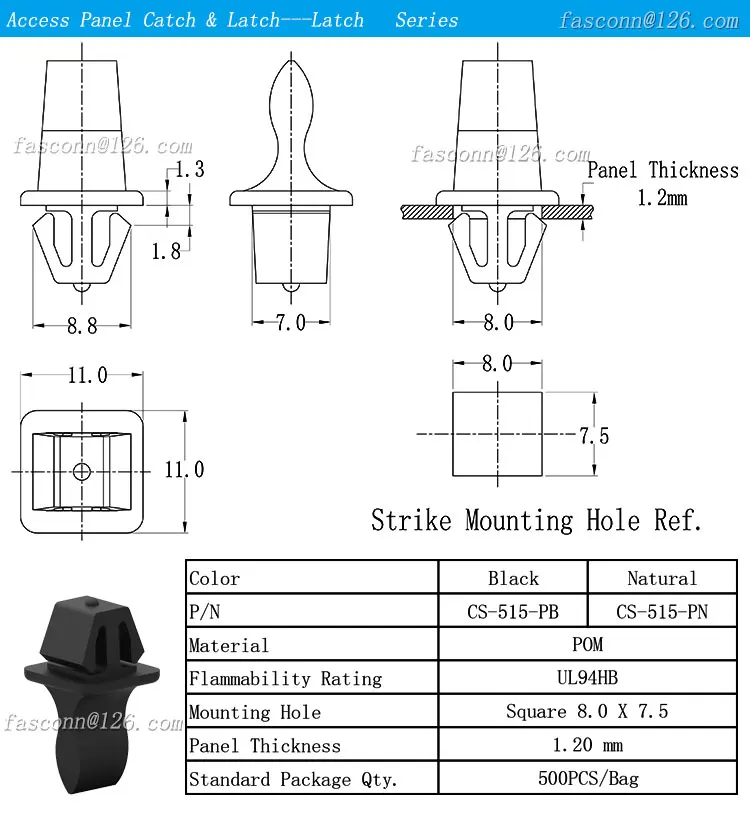 Access Cabinet Panel Fasteners - Latch Strike & Latch Components