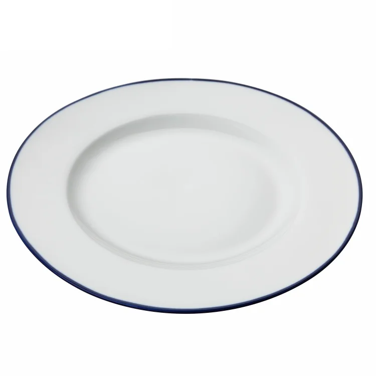 Enameled White & Blue Porcelain Plates - 11.0 Inch Dinnerware