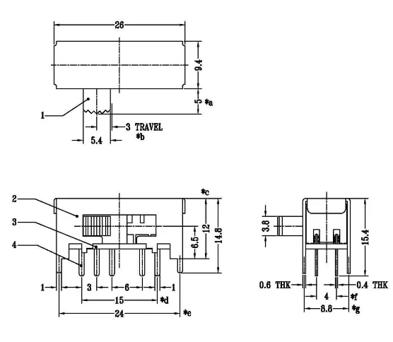 4 Position Toggle Switch DP4T - 50V DC, 0.3A Max Current