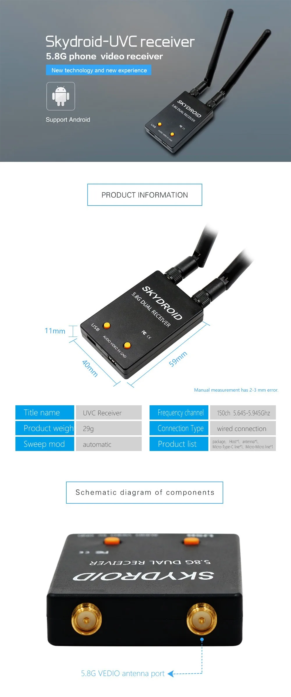 Skydroid Uvc Dual Control Receiver Otg 5.8g 150ch Channel Fpv Receiver ...