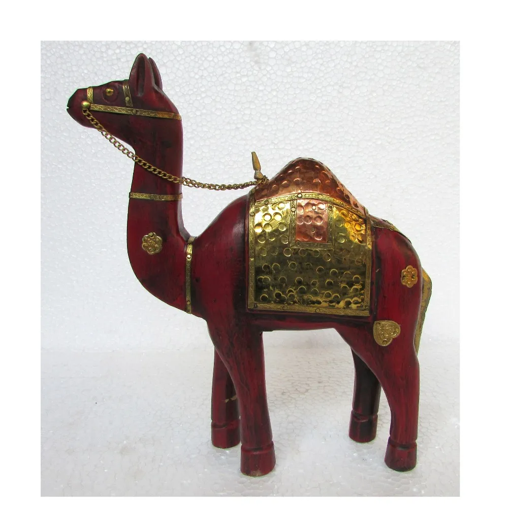 Wooden Decorative Camel with Brass Work - Home Table Top