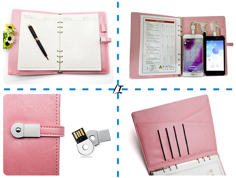 Pu Writing Notebook Journal Charger Cable Powerbank Charging Notebook ...