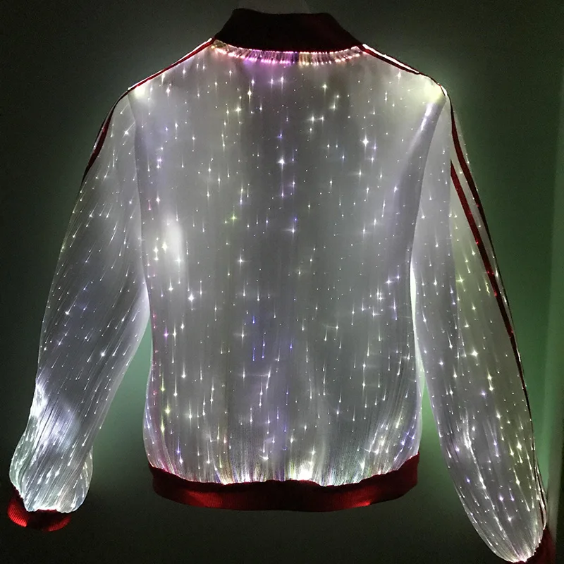 2018 Glow In The Dark Reflective Led Light Jacket Baseball Style Satin ...