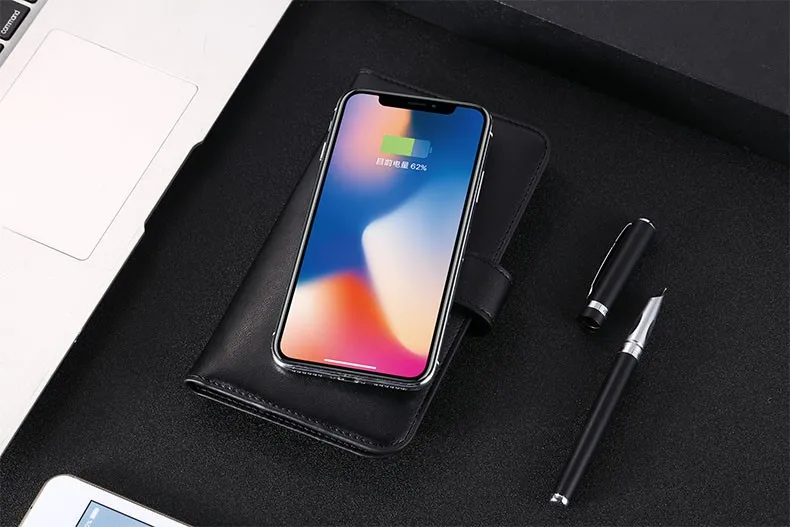 Wireless Power Bank Wallet With Buckle Rfid Blocking Portable Charging ...