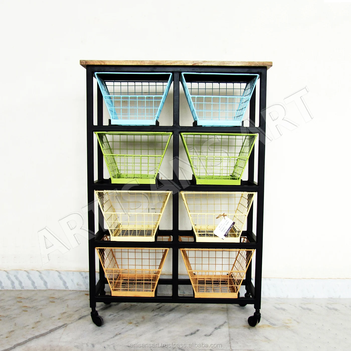 Rustic Industrial Storage Bucket Cabinet Vintage Metal Basket Rack On ...