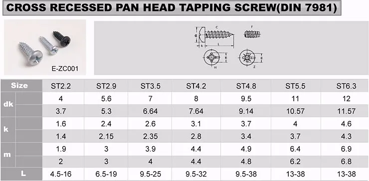 Din7981 Cross Recessed Pan Head Tapping Screws - Buy Sale Pan Head Tapping Screws,Din 7981 ...