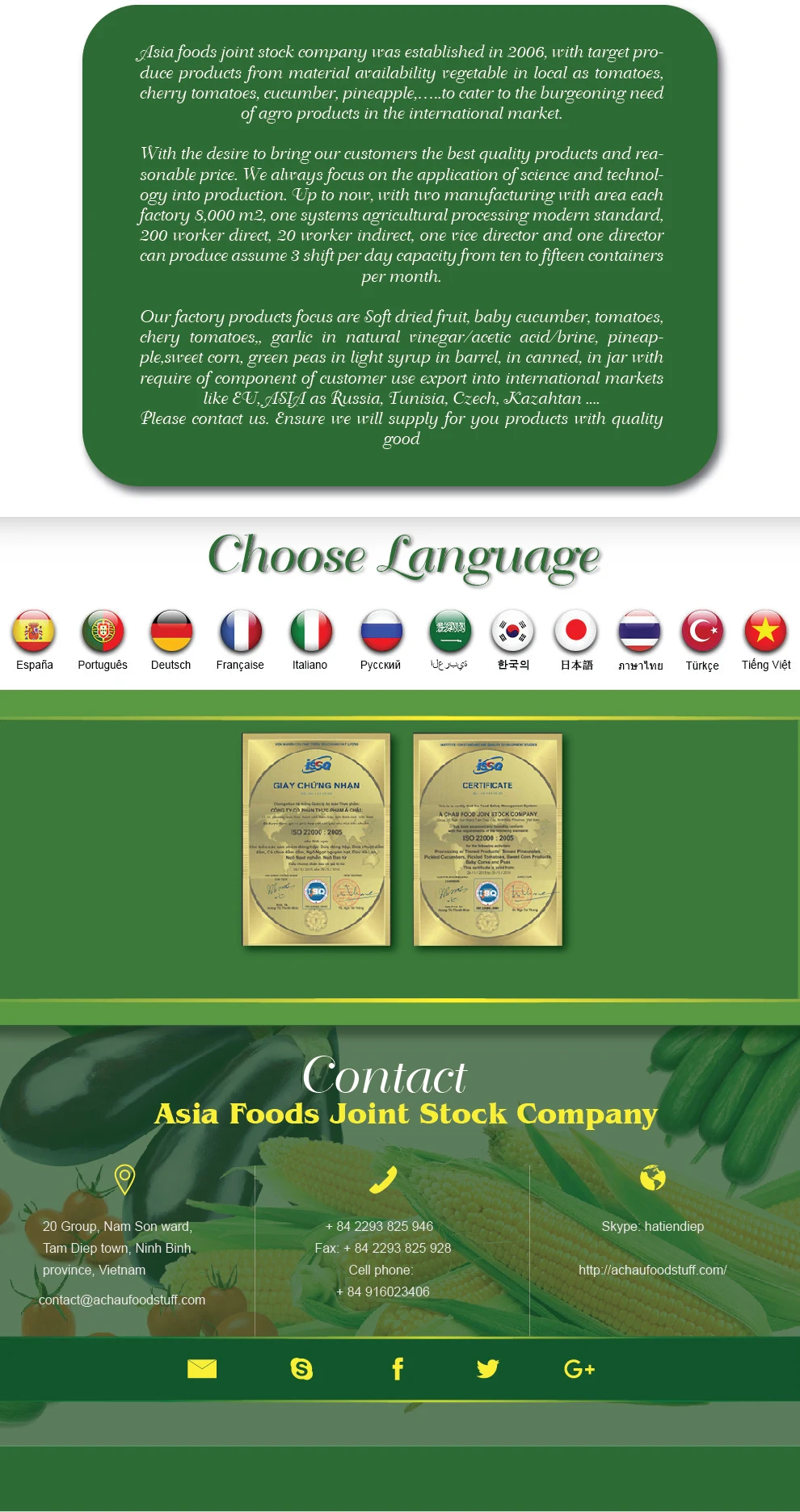 A CHAU FOOD JOINT STOCK COMPANY - Canned fruits,Canned vegetable