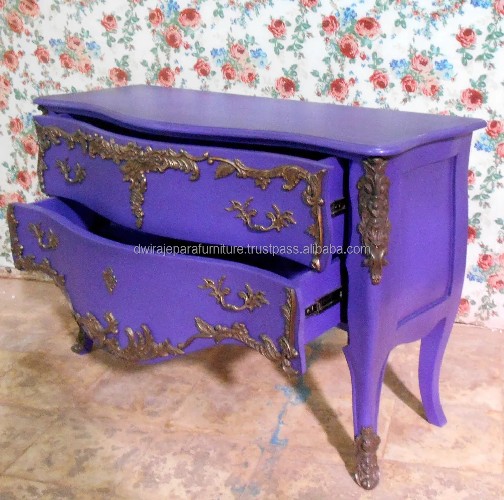 Gabriella Purple Chest of Drawers Cabinet - Antique Solid Wood for ...