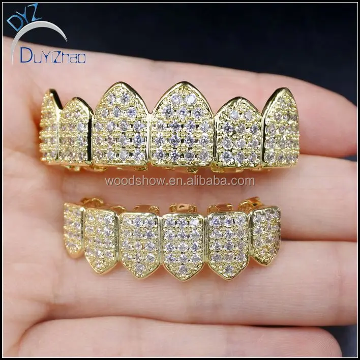 18k Gold Multi-color Cubic Zirconia Teeth Grillz Hip Hop Rainbow Color ...