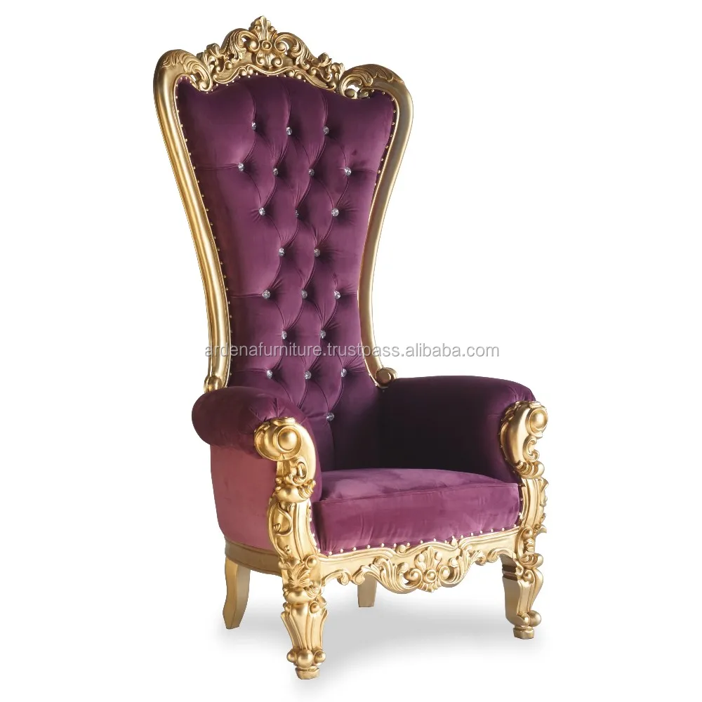 Luxury Purple High Back Throne Chair - French Style Velvet