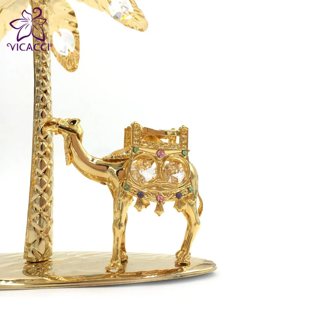 Gold Plated Camel with Palm Tree with Crystals for Home Decoration