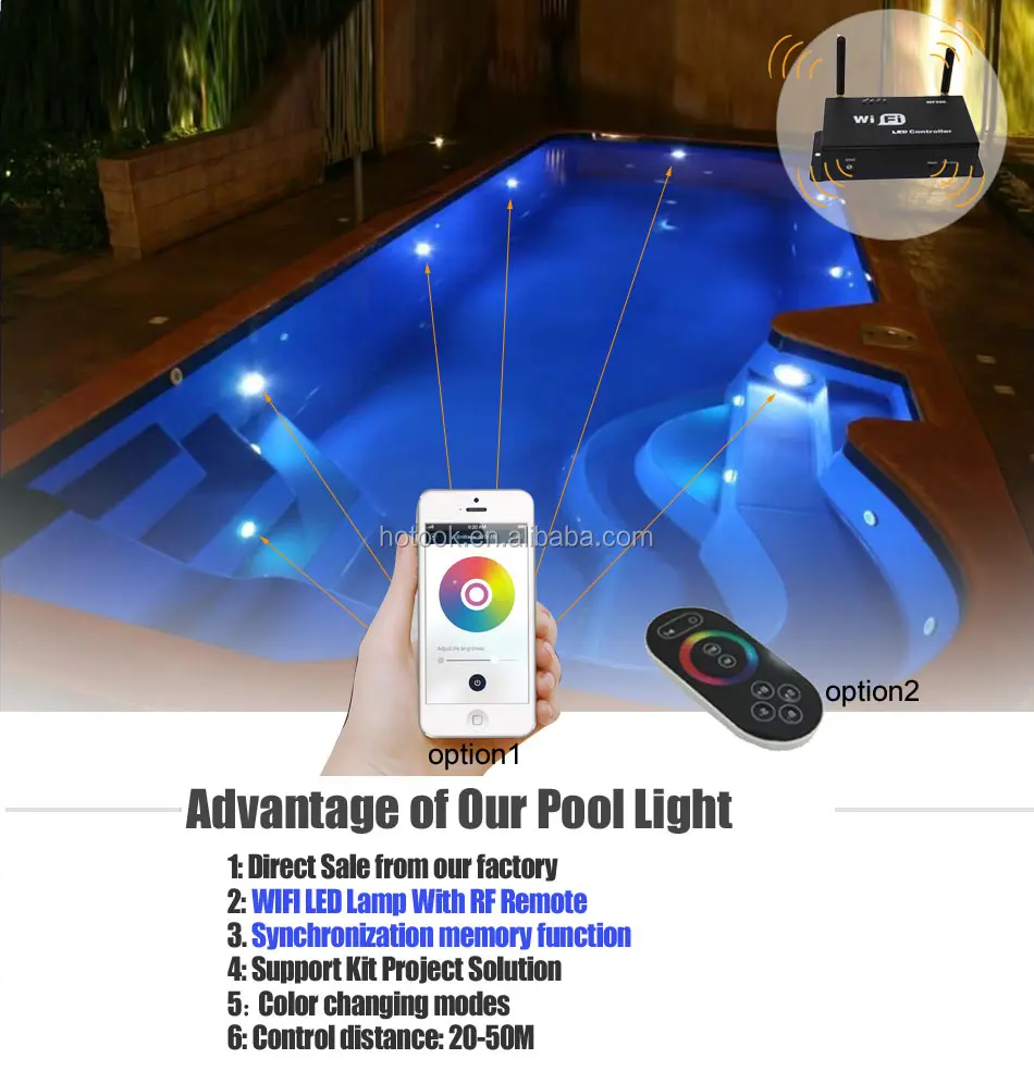 Rgb Wifi Wireless Controlled Led Pool Light Underwater Light Dc12v Foco ...
